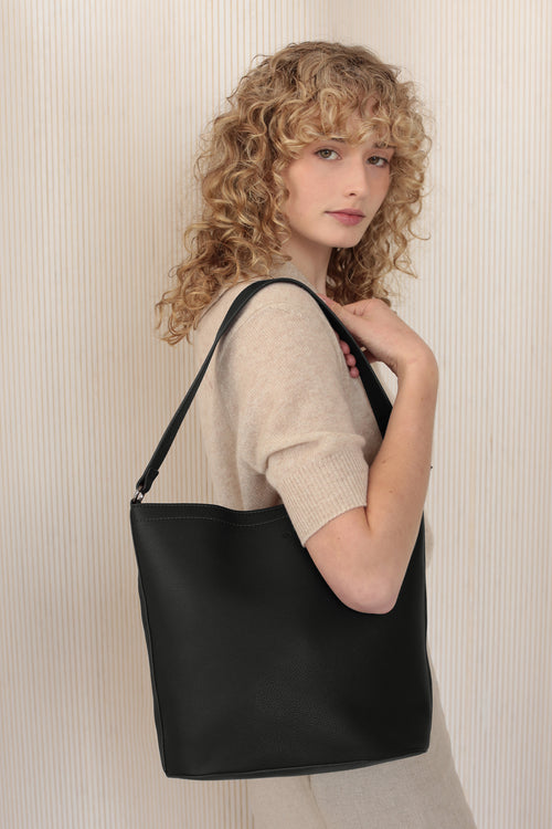 Mia Bucket Bag - Black Pebble